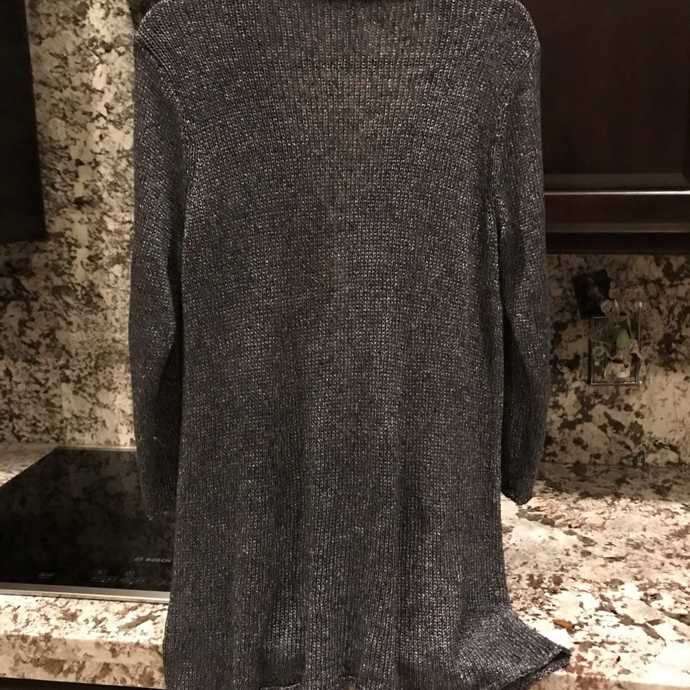 Eileen Fisher Metallic Grey Silver Long Sweater - Gem